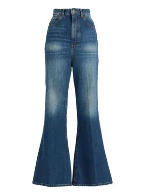 Victoria Beckham Faded High-rise Flared Jeans - Mid Denim