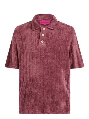 THE ELDER STATESMAN Ribbed Chenille Polo Shirt - Antique Rose