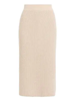 Brunello Cucinelli Sequin-embellished Cashmere And Silk-blend Midi Skirt - Beige