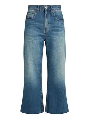 Victoria Beckham Cropped Wide-leg High-rise Jeans - Mid Denim