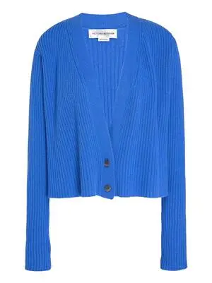 Victoria Beckham Ribbed Wool And Cashmere-blend Cardigan - Blue