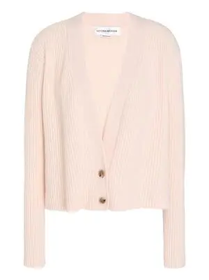 Victoria Beckham Ribbed Wool And Cashmere-blend Cardigan - Pastel Pink