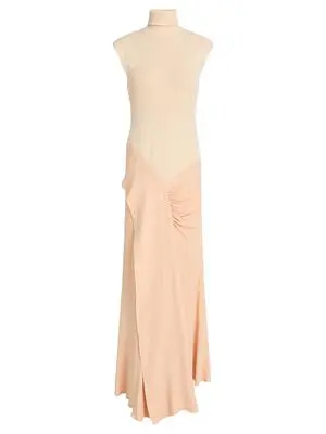 Victoria Beckham Ribbed-knit And Crepe Turtleneck Maxi Dress - Pastel Orange