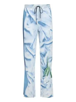 Victoria Beckham Printed Silk-satin Straight-leg Pants - Light Blue