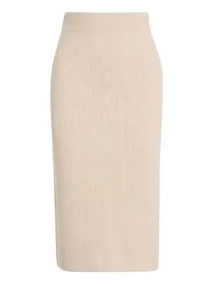 Brunello Cucinelli Ribbed Wool, Cashmere And Silk-blend Midi Skirt - Ecru