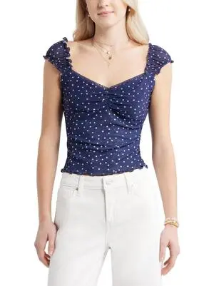 Bp. Print Mesh Top Navy- White Myla Dot