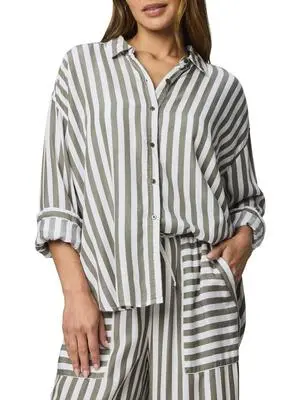 Splendid Ella Stripe Button-up Shirt - Soft Green/white