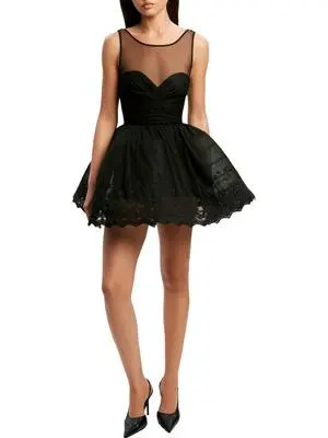 Bardot Hilda Embroidered Tulle Mini Hoop Dress - Black