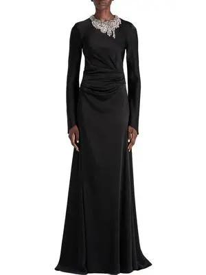 Alexander McQueen Twisted Crystal Embellished Long Sleeve Gown - Black