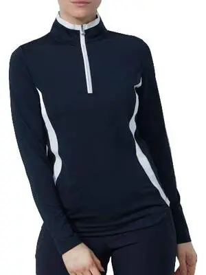 DAILY SPORTS Vichy Long Sleeve Half Neck Golf Shirt - Navy
