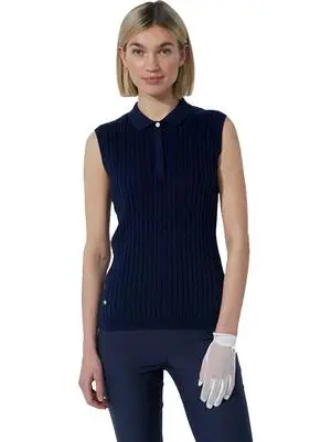 DAILY SPORTS Madelene Cable Knit Sleeveless Golf Polo - Navy