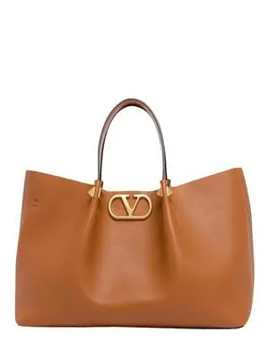 Valentino Garavani Medium Pleated Rockstud Leather Tote Bag - Brown