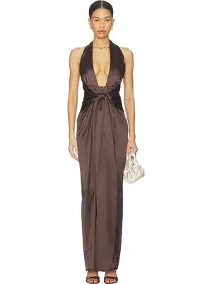 NOOKIE Calypso Halter Gown - Chocolate