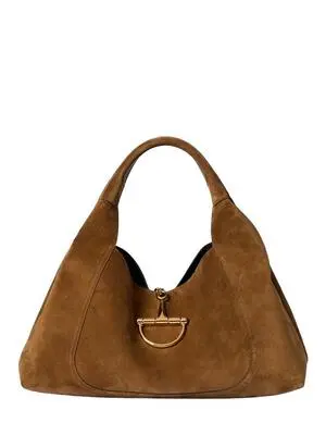 Gucci Softbit Maxi Suede Shoulder Bag - Brown