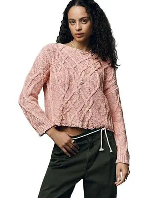 PILCRO Long-sleeve Cabled Sweater - Coral