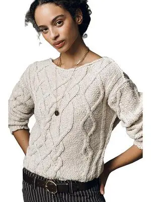 PILCRO Long-sleeve Cabled Sweater - Ivory
