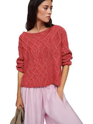 PILCRO Pilcro Kirby Cable Knit Sweater Rose
