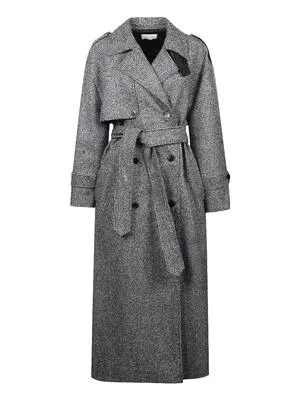THE NINA STUDIO Check Belted Coat - Grey