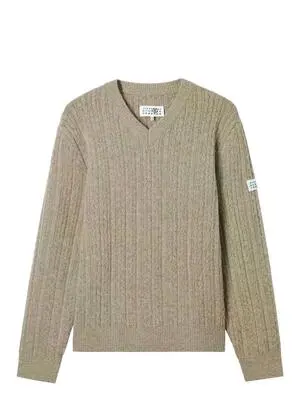 MAISON MARGIELA V-neck Cable-knit Sweater - Neutrals