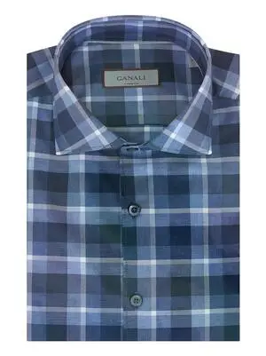 Canali Checked Buttoned Shirt - Blue
