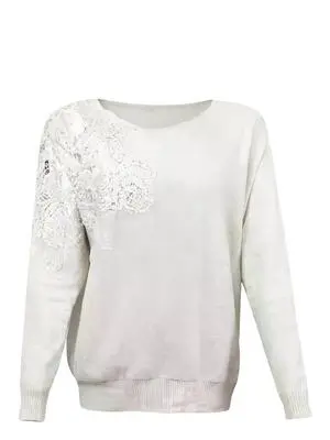 D.exterior Lace Appliqué Sweater - Neutrals