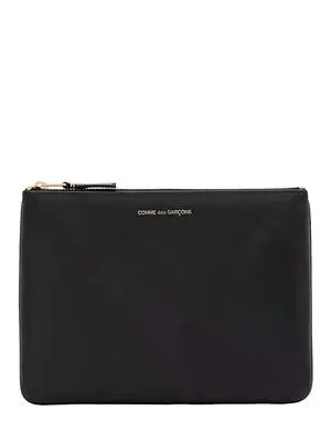 Play Comme Des Garcon Zip Logo Leather Clutch - Black