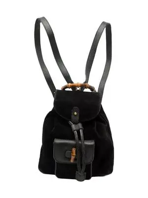 Gucci 2000-2015 Suede Bamboo Backpack - Black
