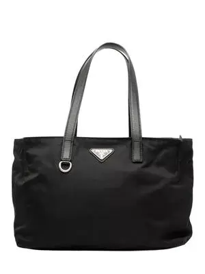 Prada Saffiano Trimmed Tessuto Tote Bag - Black