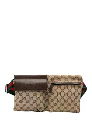 Gucci Gg Canvas Double Pocket Belt Bag - Brown