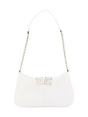 Elisabetta Franchi Logo Chain Shoulder Bag - White