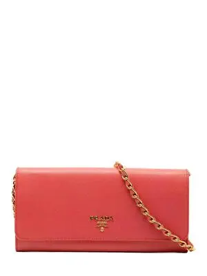 Prada Saffiano Lux Wallet On Chain Crossbody Bag - Red