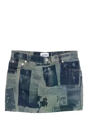 Jean Paul Gaultier Newspaper Print Mini Skirt - Blue