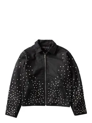 WHO DECIDES WAR BY EV BRAVADO Studded Leather Trucker Jacket - Black