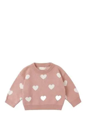 QUINCY MAE Hearts Jacquard Organic Cotton Sweater - Pink