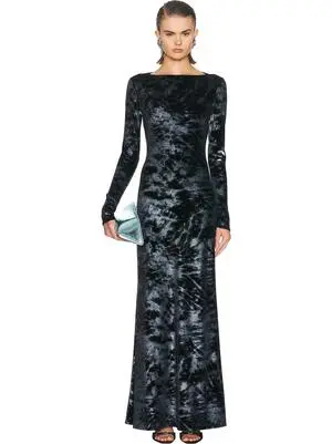 Lapointe Foil Velour Boatneck Gown - Midnight