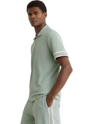 REISS Sleeve-trim Half-zip Polo Shirt - Mint Green