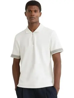 REISS Sleeve-trim Half-zip Polo Shirt - White
