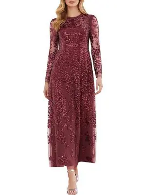 NEEDLE & THREAD Rosanna Lattice Round Neck Gown - Winterberry