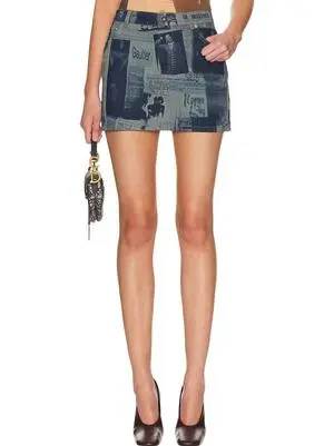 Jean Paul Gaultier Newspaper Print Mini Skirt - Indigo & Beige