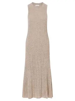 Brunello Cucinelli Metallic Ribbed-knit Midi Dress - Neutrals
