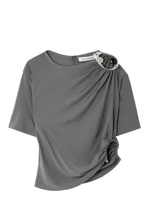 Christopher Esber Orica Cropped Asymmetric Embellished T-shirt - Gray