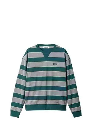 Miu Miu Striped Logo-patch Sweatshirt - Green