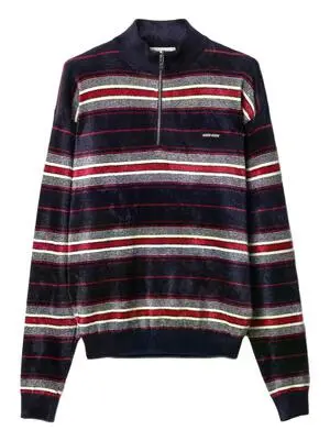 Miu Miu Striped Half-zipper Chenille Sweater - Blue