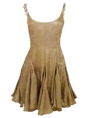 AZLEE Solenne Embellished-strap Mini Dress - Gold