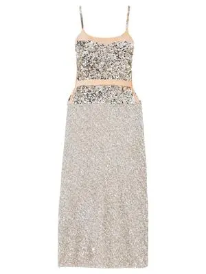 Rabanne Sequin Embellished Chiffon Maxi Dress - Silver