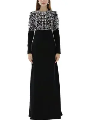DINA MELWANI Crystal-embroidered Maxi Dress - Black