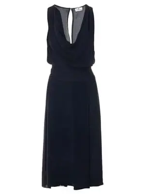 Elisabetta Franchi Viscose Georgette Draped Neckline Maxi Dress - Blue