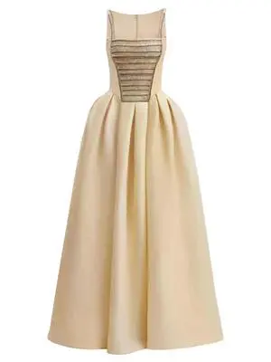 GEMY MAALOUF Squared-neck Beaded Jacquard Dress - Neutrals