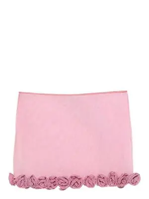 Oseree Mini Skirt With Rose Trim - Pink