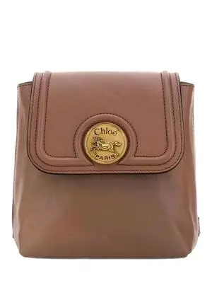 Chloé Mini Leather Backpack With Medal Detail - Brown